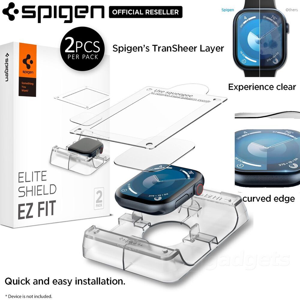 SPIGEN Elite Shield EZ Fit 2 Pcs for Apple Watch Series 10 46mm Screen ...